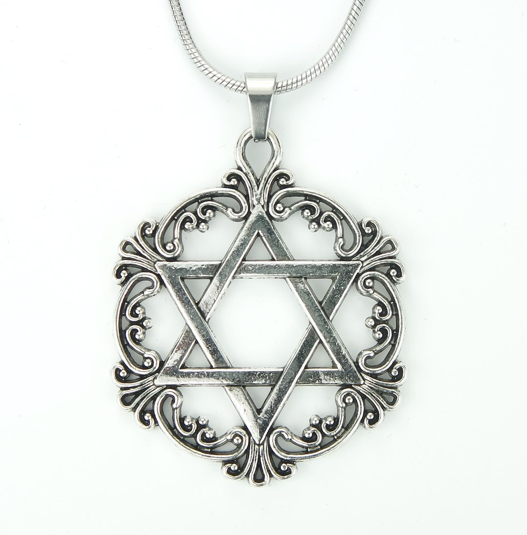 Large Star of David in Decorative Border Necklace Men or Women Jewish ...