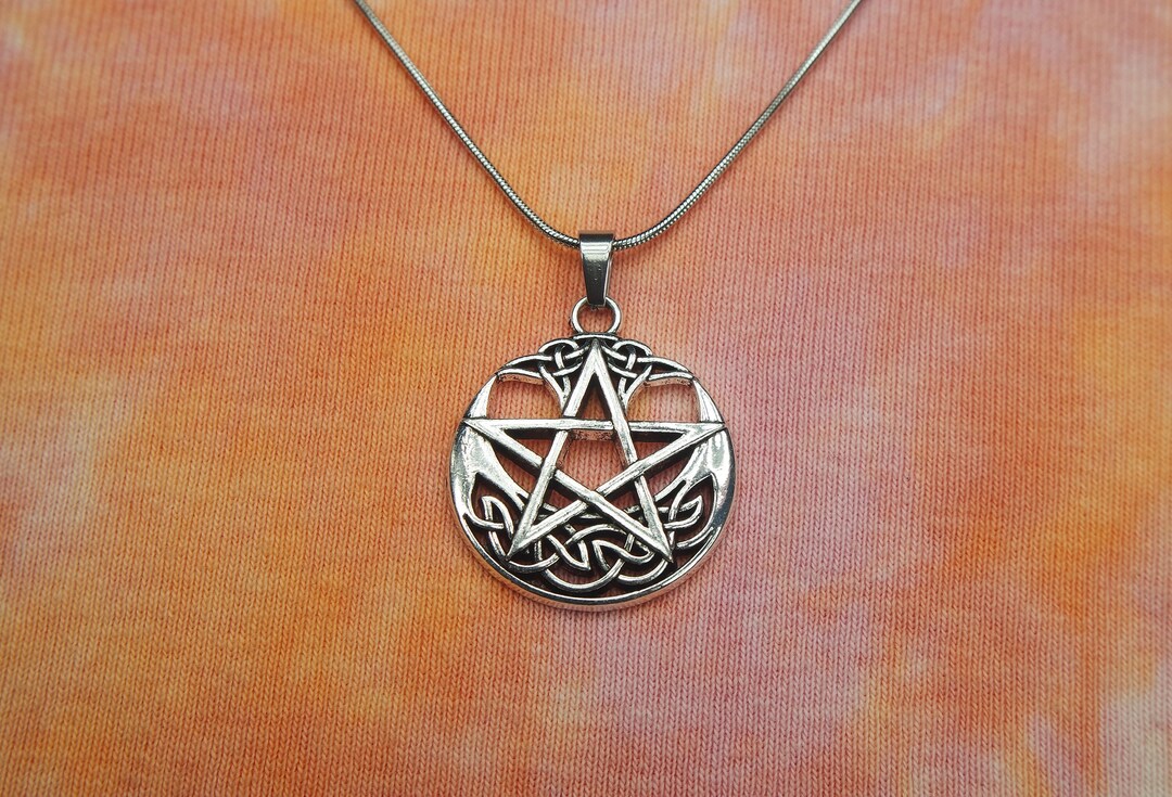 Pentacle in Celtic Crescent Moon Necklace or Earrings, Pentagram Star ...