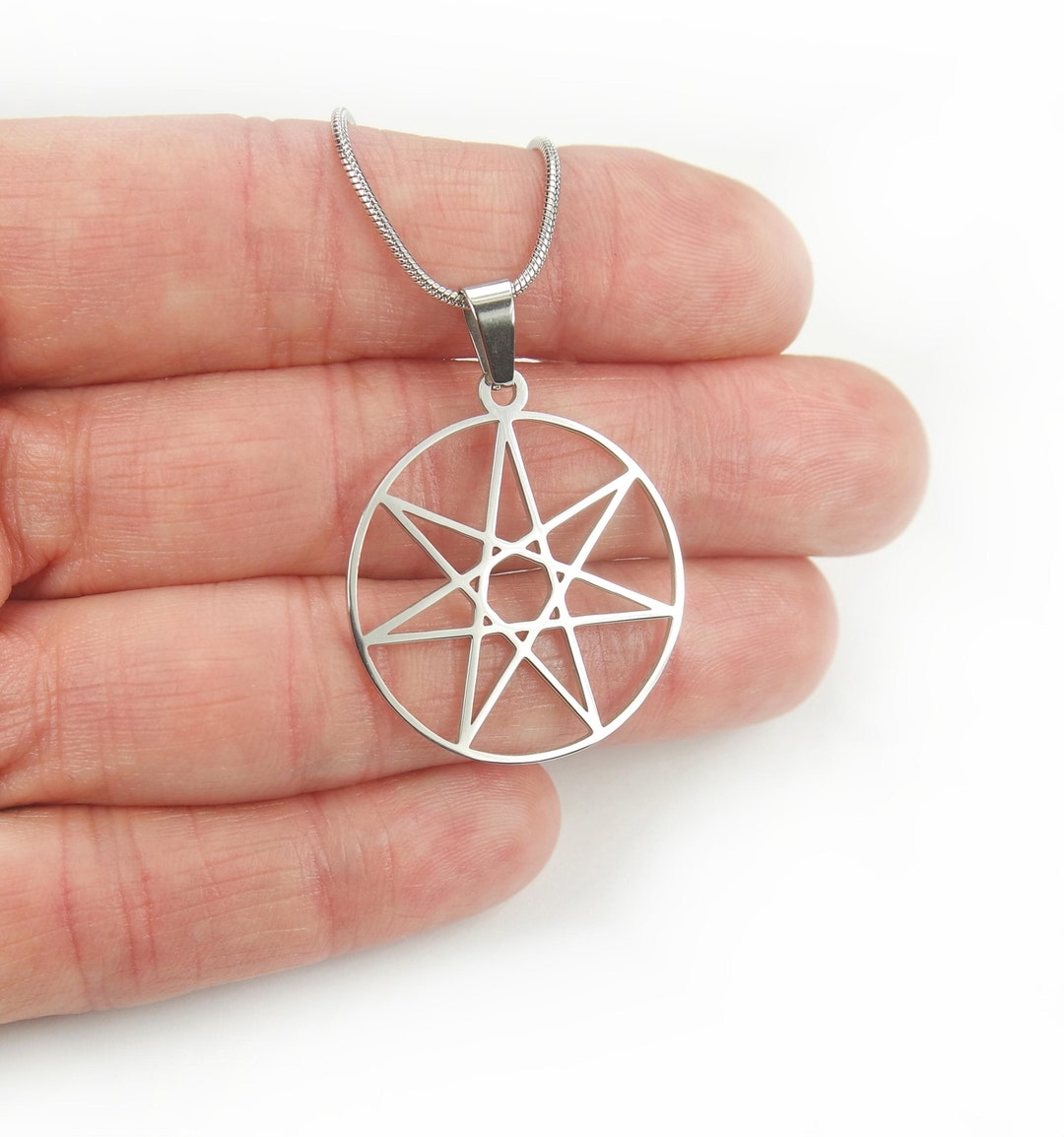 Septagram Necklace or Earrings, 7 Pointed Star Heptagram Pure Stainless ...