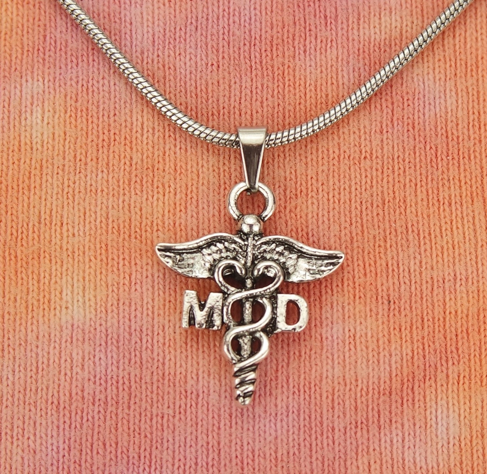MD Necklace, Medical Doctor Caduceus Charm Pendant Medallion for Men or ...
