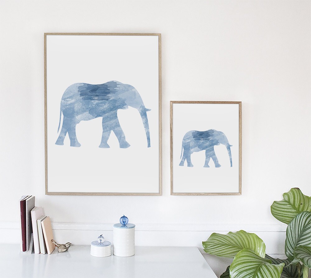 Minimalist Elephant Poster Blue Watercolor Elephant Print | Etsy