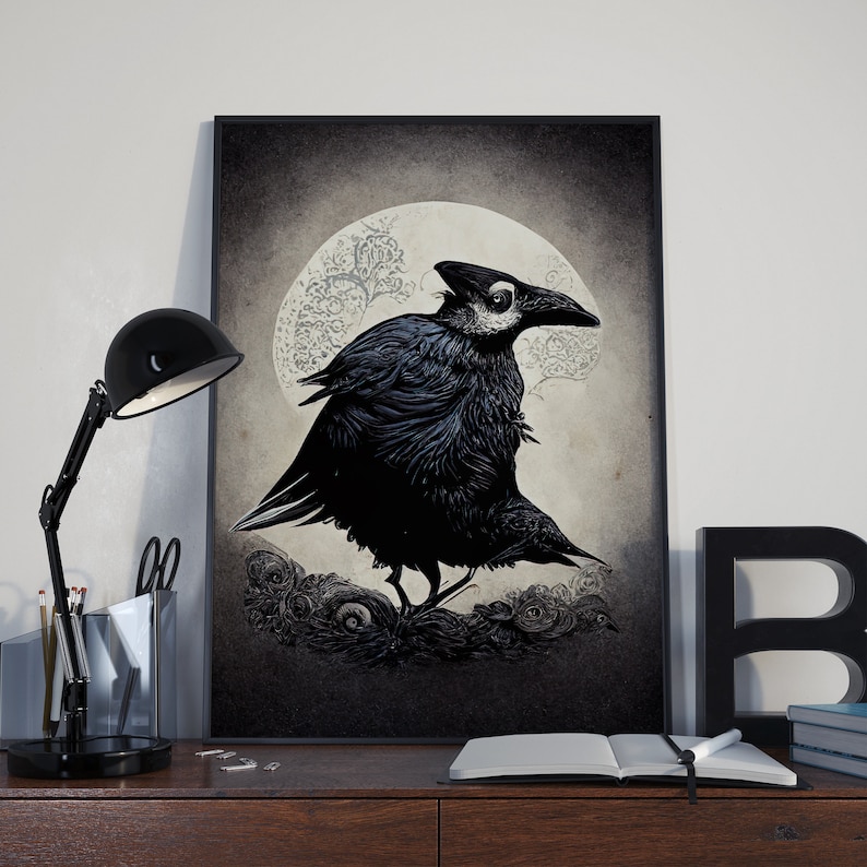 Edgar Allan Poe Raven Poster Raven Illustration Halloween - Etsy