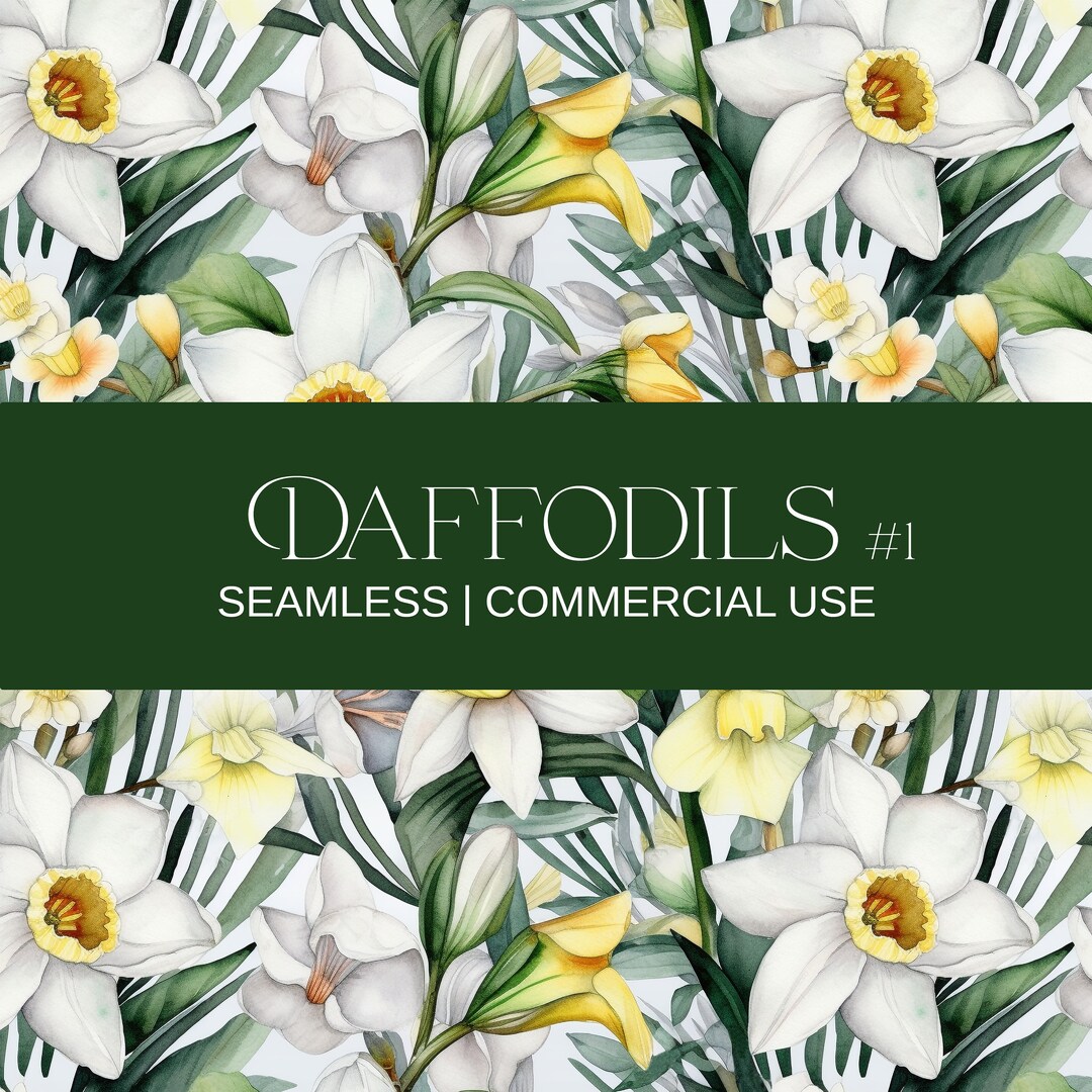 Daffodils Watercolor Seamless Pattern, Commercial Use, Daffodils ...