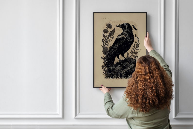 Dark Academia Raven Illustration Poster Gothic Raven Wall Etsy