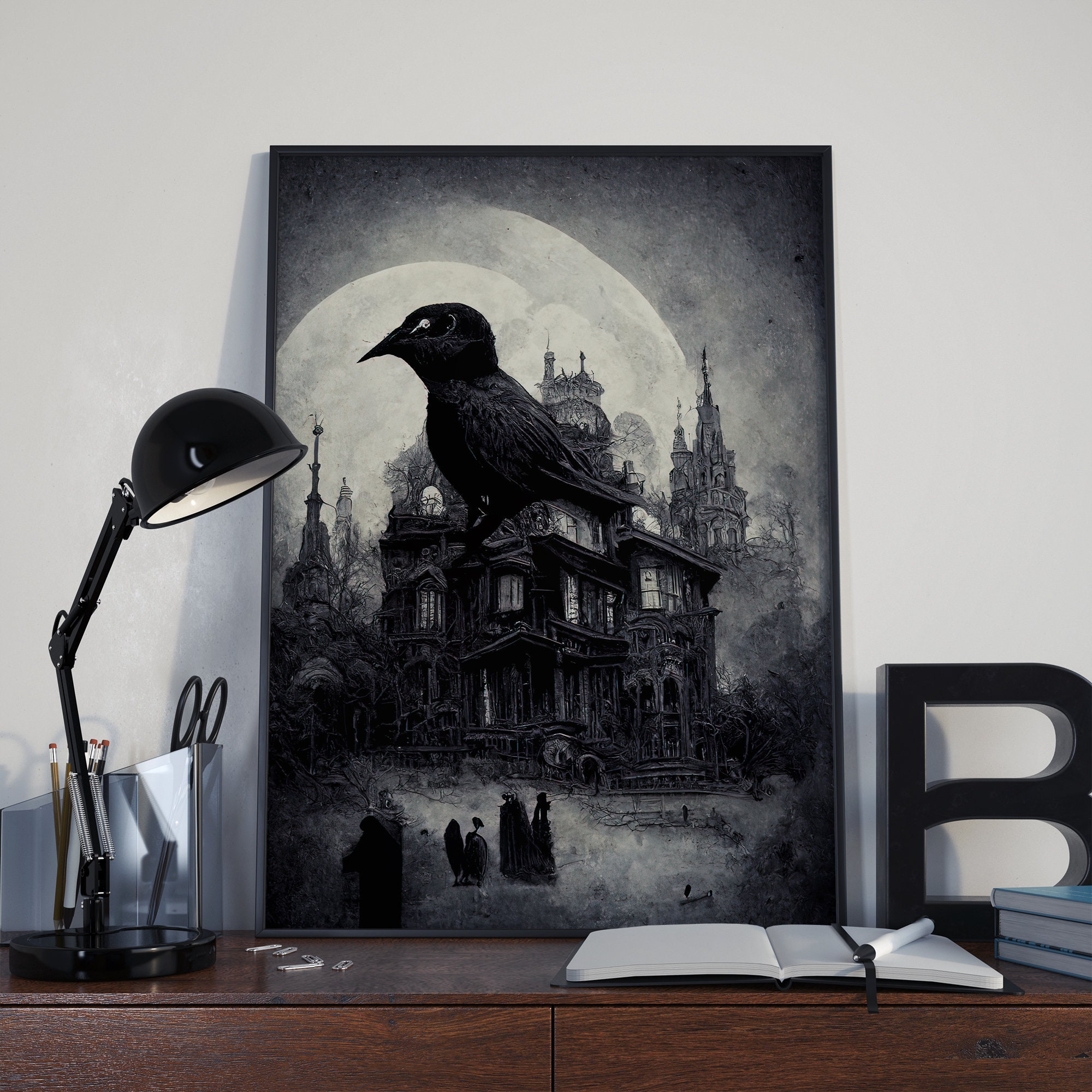 Halloween Poster Halloween Wall Decor Raven Wall Art Raven - Etsy