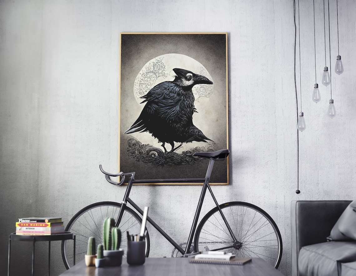 Edgar Allan Poe Raven Poster Raven Illustration Halloween - Etsy
