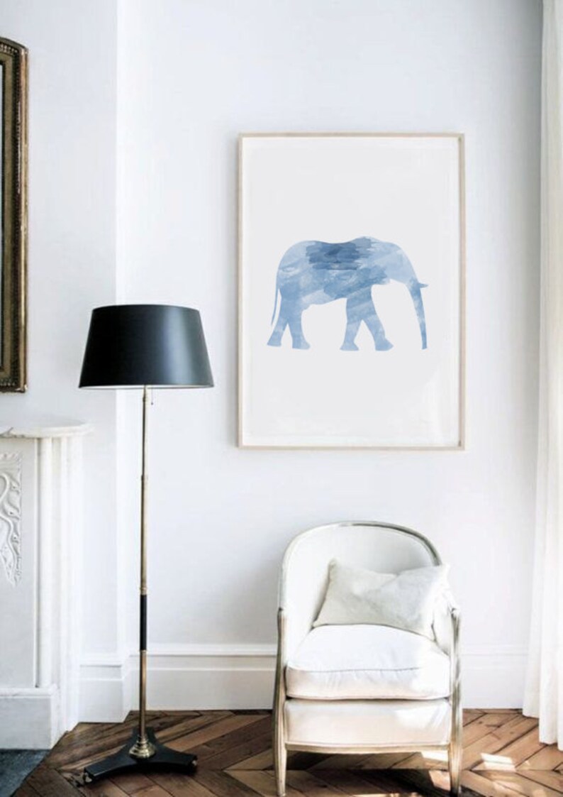 Minimalist Elephant Poster Blue Watercolor Elephant Print - Etsy