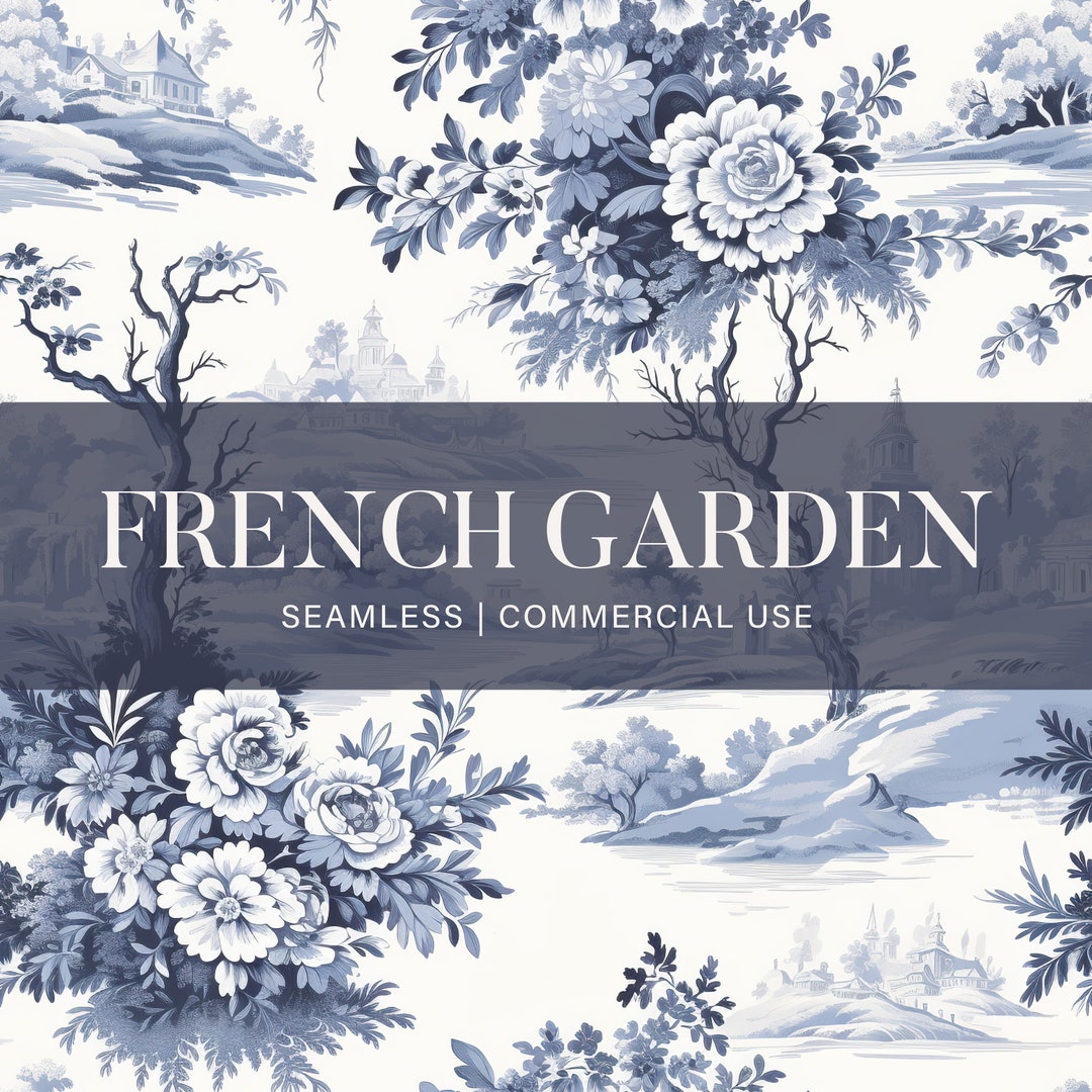 French Garden Toile Seamless Pattern, Commercial Use, French Toile ...