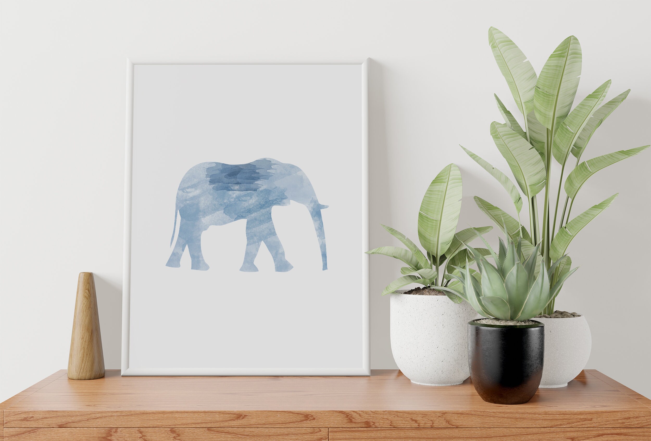 Minimalist Elephant Poster Blue Watercolor Elephant Print | Etsy