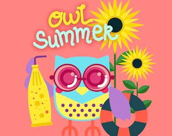 Summer owl clipart | Etsy