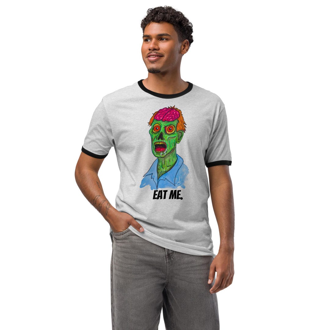 Funny Zombie Eat Me Human Art Unisex Ringer T-shirt - Etsy