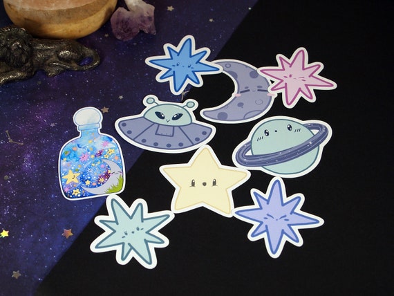 Cute Space Sticker Set of 9 _ Moon Stars Alien Planet - Etsy
