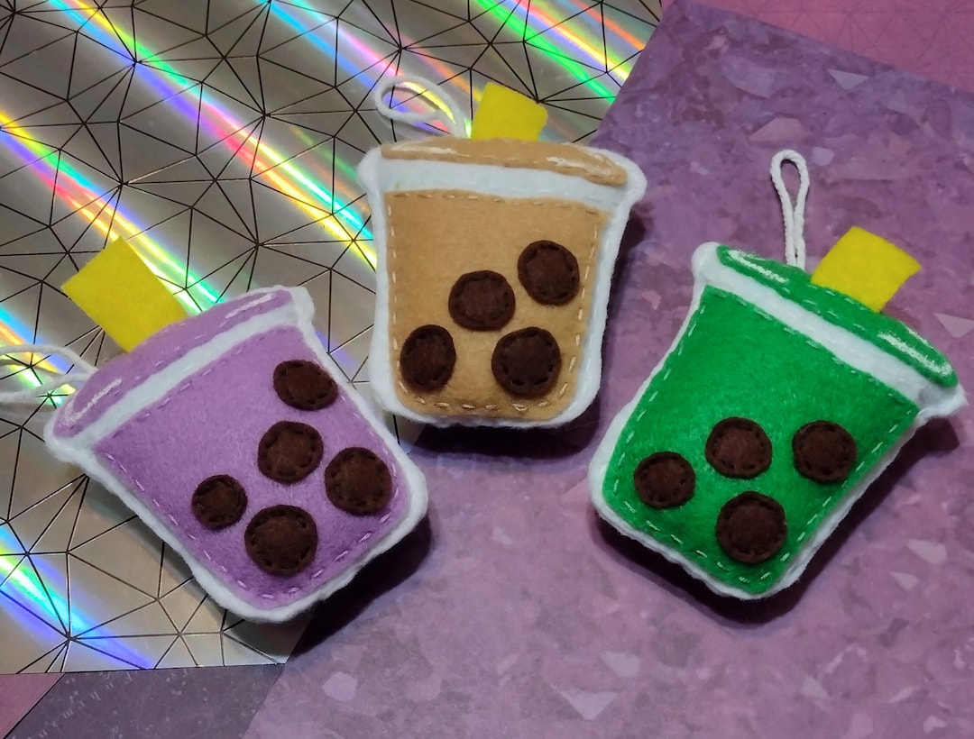Handmade Boba Tea Christmas Tree Felt Ornaments_ Matcha, Taro, Milk Tea ...