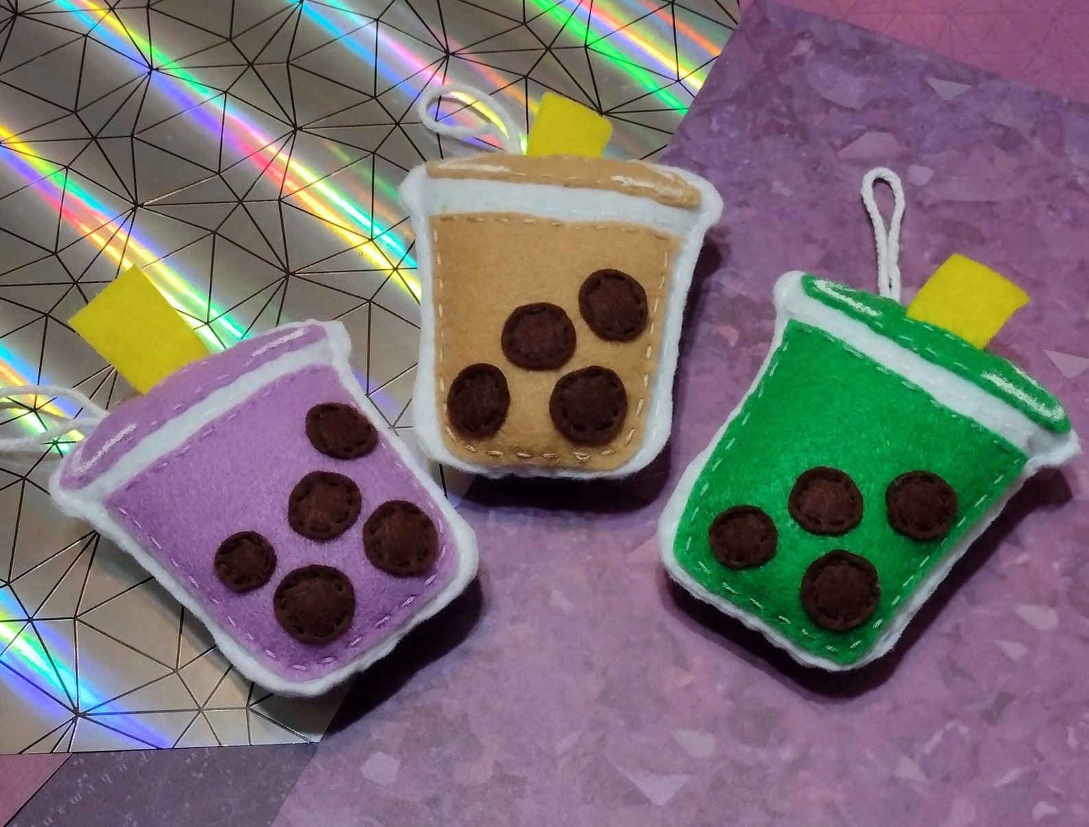 Handmade Boba Tea Christmas Tree Felt Ornaments_ Matcha, Taro, Milk Tea ...