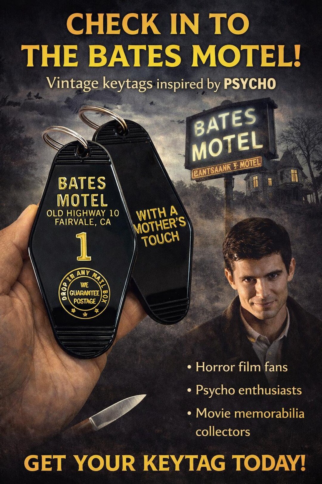 GOLD Shadowy Roadside Motel Room 1 Keytag - Etsy