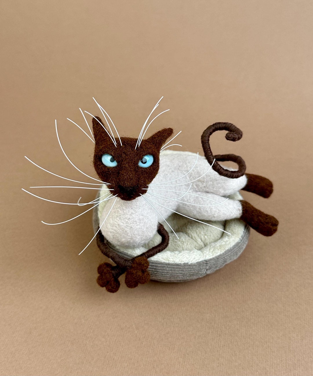 Small Siamese Silly Cat Lying in Bed 5.5 Inches (14 Cm) / Handmade ...