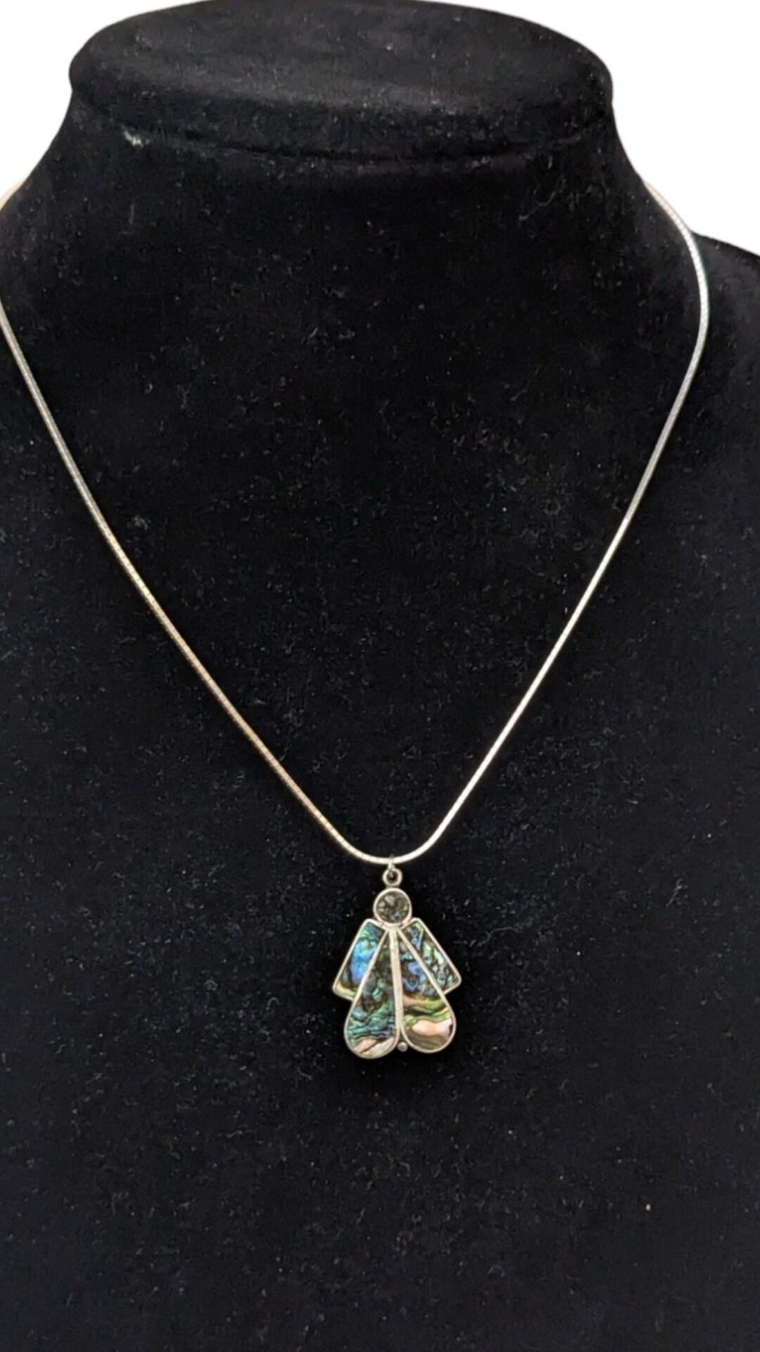 925 Mexico Sterling Silver Angle Necklace Abalone Inlay Vintage Antique ...