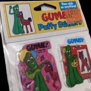 Gumby Pokey Cartoon Puffy Stickers Vintage NOS Sealed 1988 Gordy Prema ...