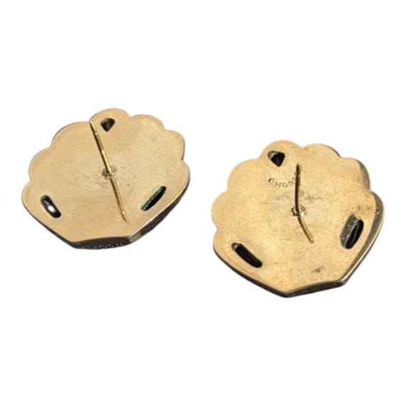 Vintage Monet Gold Tone Shell Shape Earrings Pierced - Gem