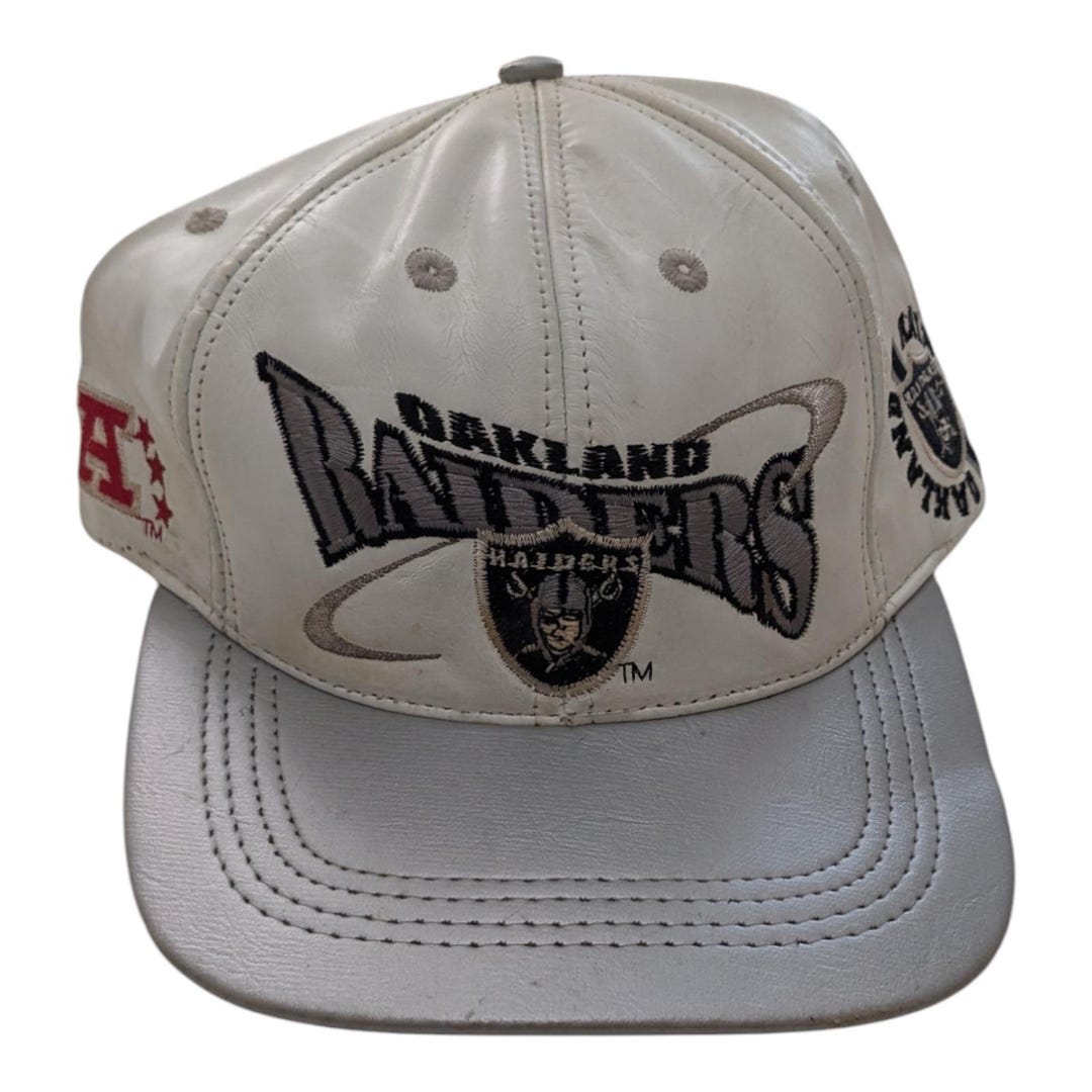 Vintage Oakland Raiders Leather Strapback Hat Cap Made in USA NFL ...