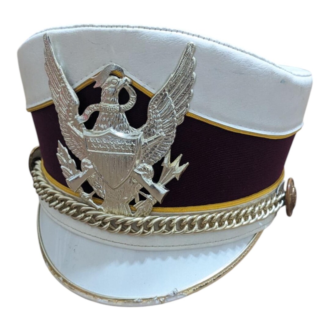 Vintage Medium Marching Band Shako Hat | Crimson & Gold Eagle Emblem ...
