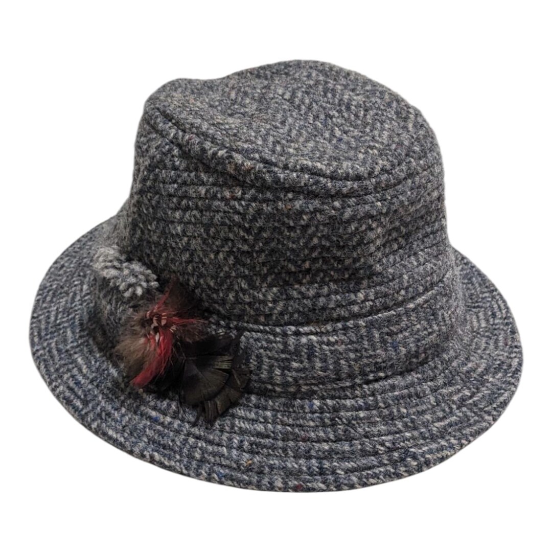 Irish Wool Herringbone Tweed Hat | Country Flat Cap With Feathers ...