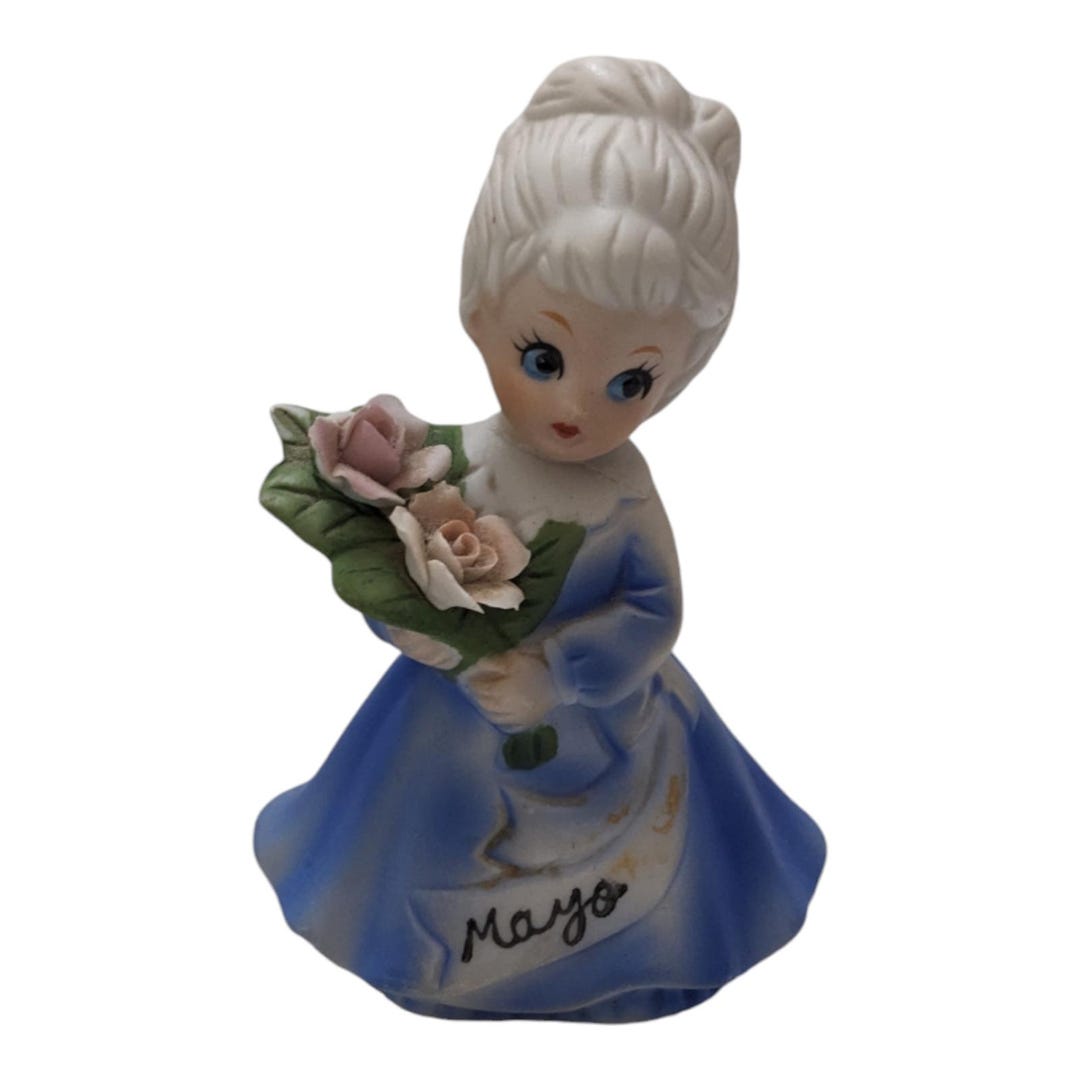 Vintage Lefton May Birthday Angel Figurine Flower Porcelain 4.25