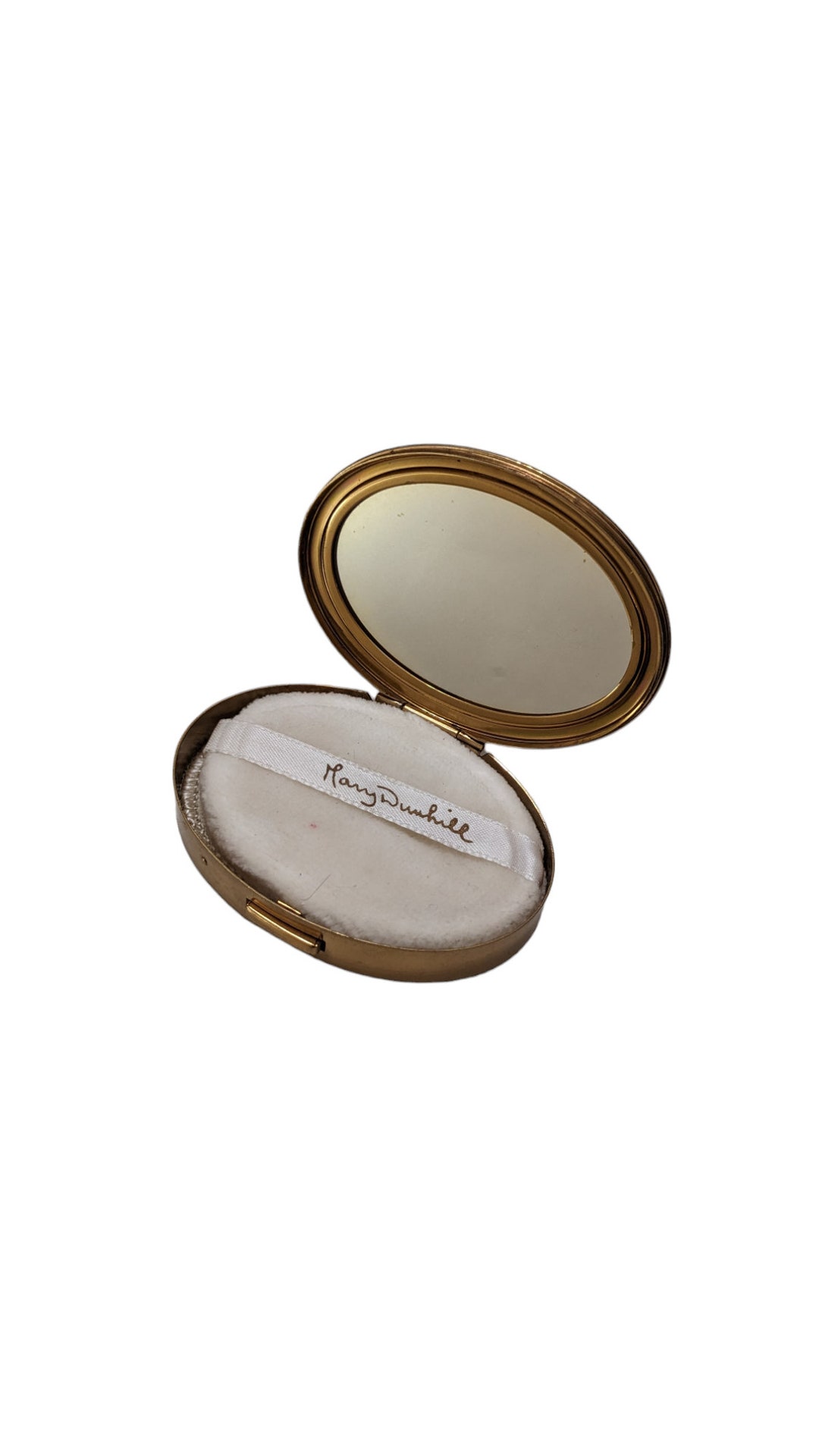 Mary Dunhill Oval Mirror Compact Gold Tone With Powder Puff and Screen ...
