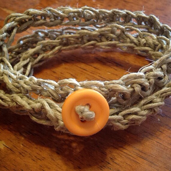 Items similar to Handmade Crocheted Natural Hemp Wrap Bracelet with ...