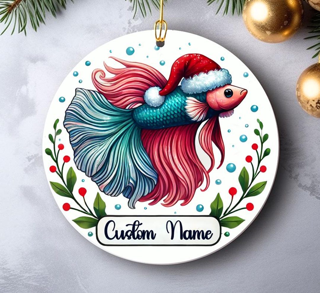 Betta Fish Ceramic Ornament, Customizable Christmas Decoration, Holiday ...
