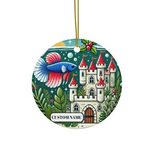 Betta Fish Ceramic Ornament, Customizable Christmas Decoration, Holiday ...