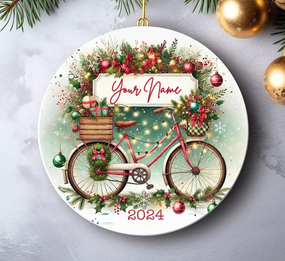 Personalized Bicycle Ornament, Bike Decoration, Festive Biker Holiday ...