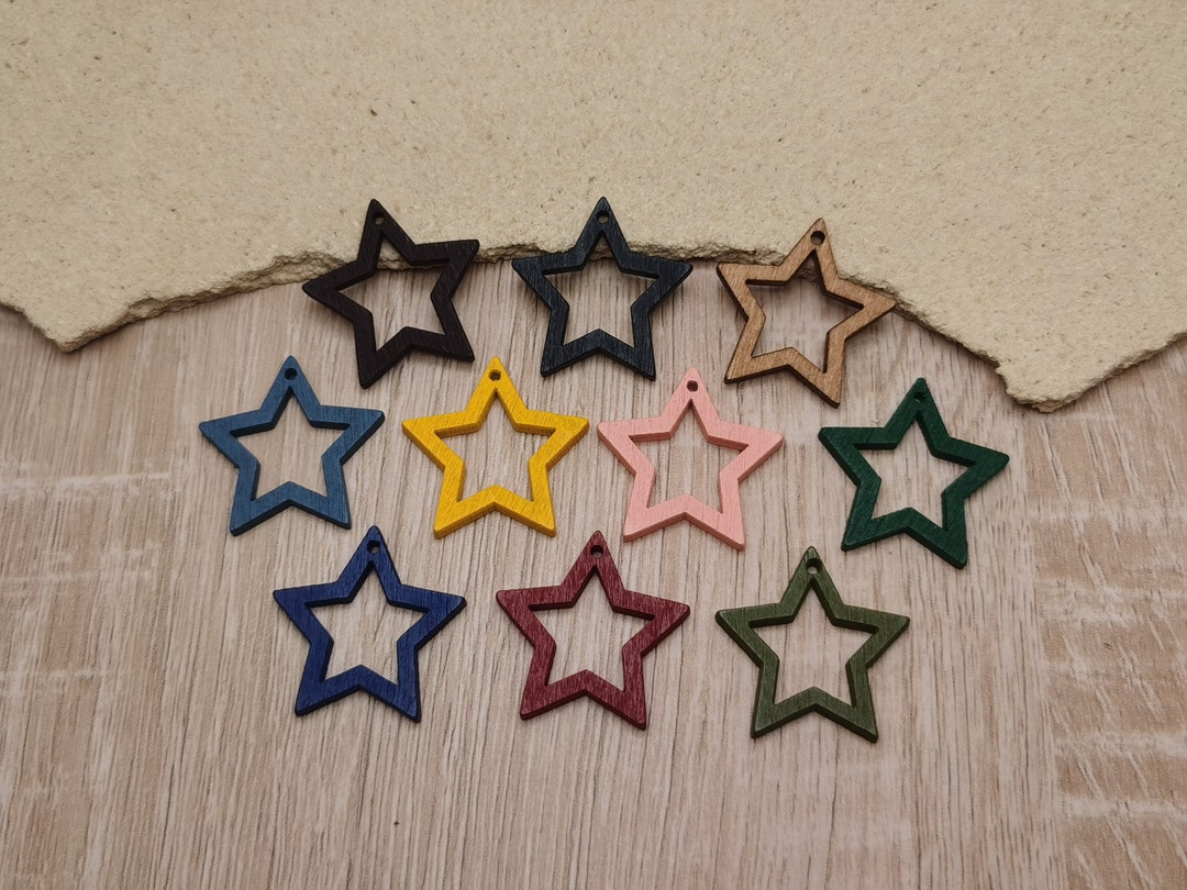 6/20/100 Pieces Pentagram Star Natural Wooden Pendant , Unfinished Wood ...