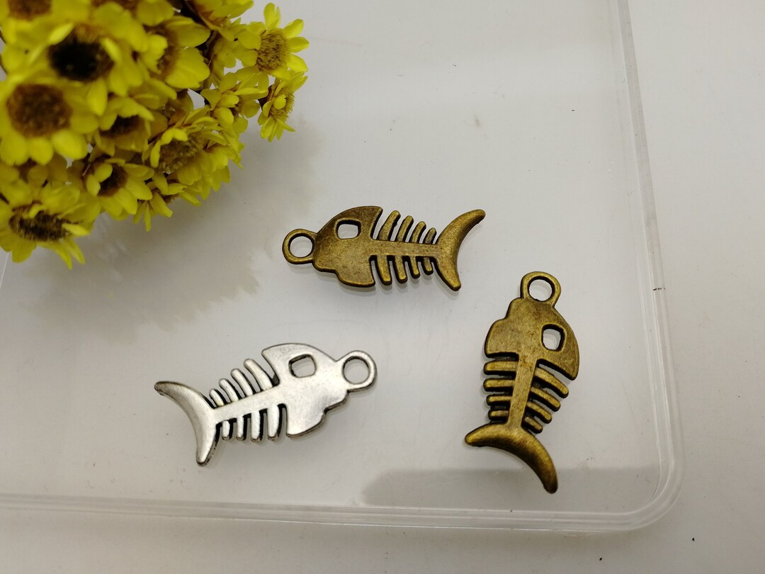10/50 Pieces Metal Fishbone Fish Bone Pendant Necklace Earring Keychain ...