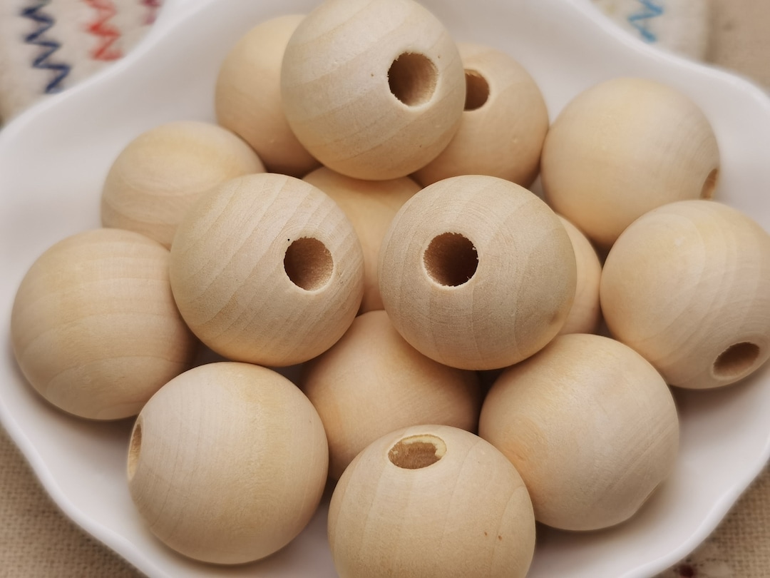 Natural Wood Bead 22 MM Width Round Ball Bead , 20/100 Pcs Unfinished ...