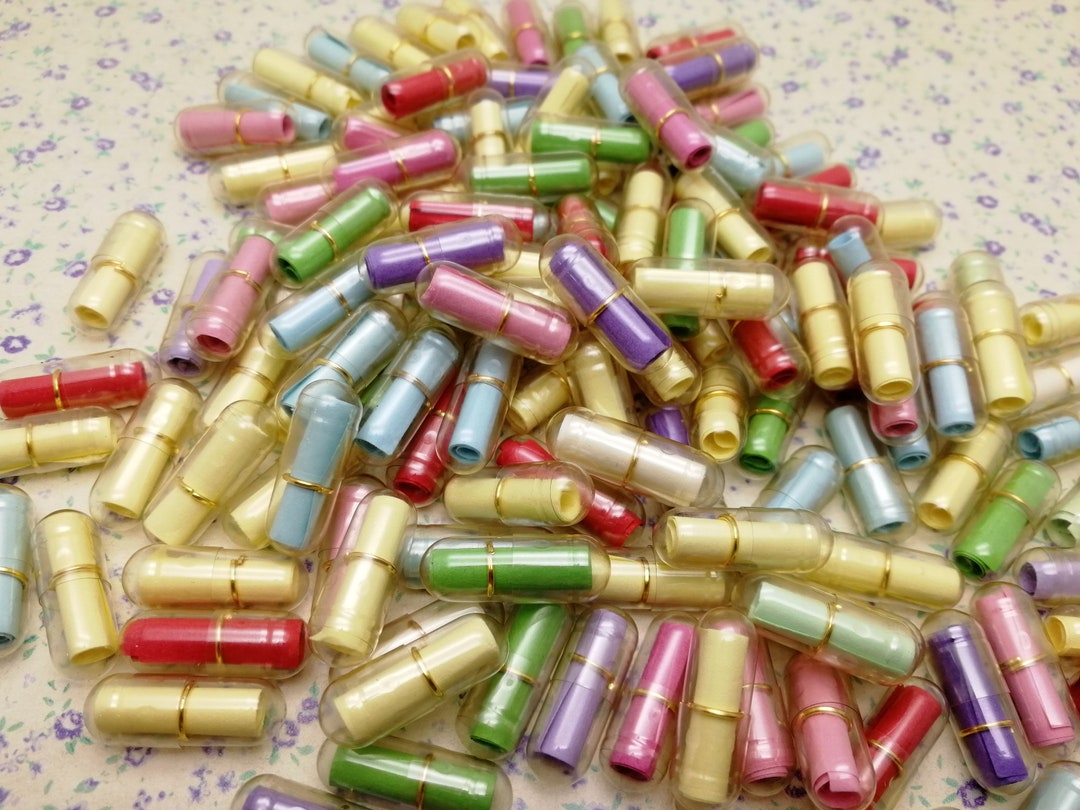 Clear Color Wish Message Pill Capsule Charm With Mix Color Blank Paper ...