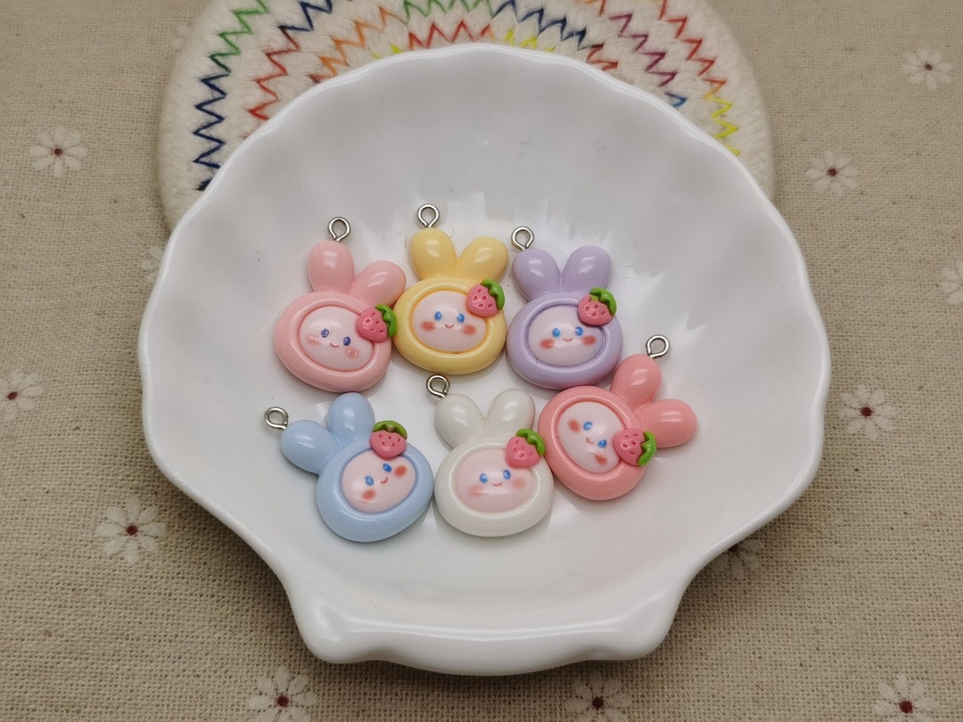 6/20 Pieces Plastic Rabbit Bunny Hare Strawberry Pendant Charm , Resin ...