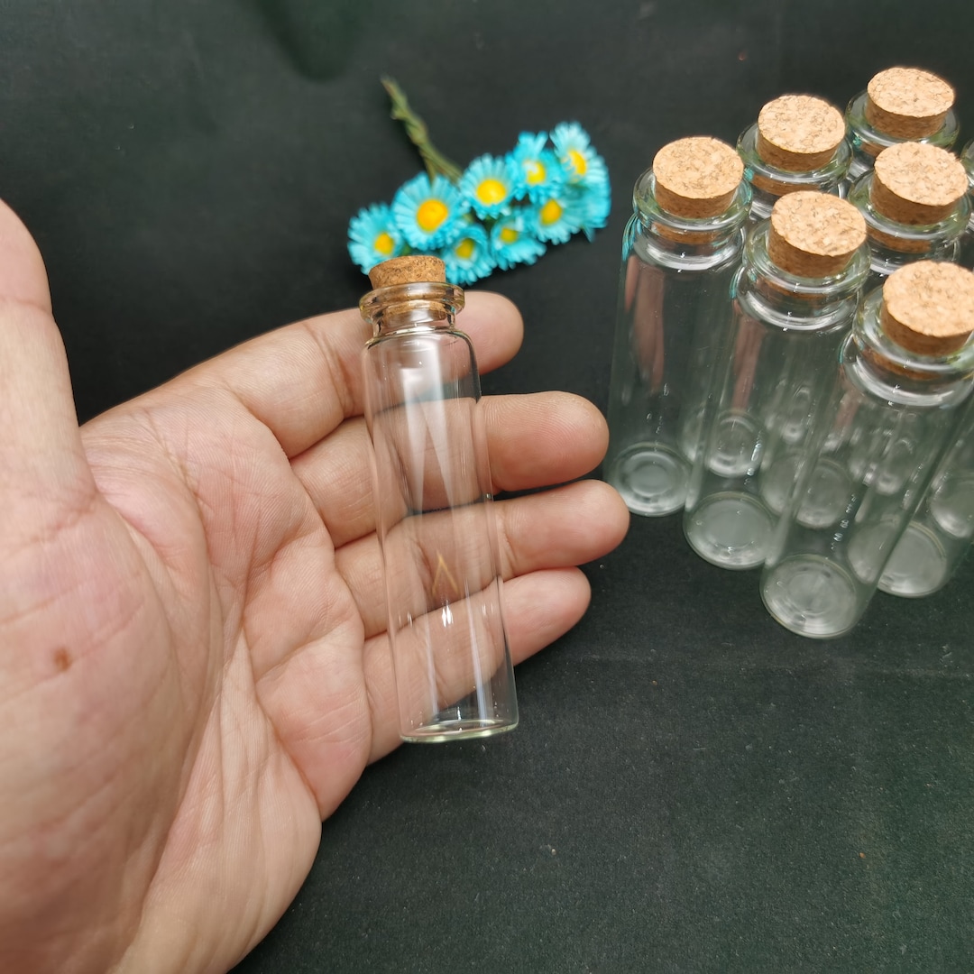 10/50 Pieces 80x22 Mm Clear Glass Bottle With Cork , 20 Ml Liquid Hold ...