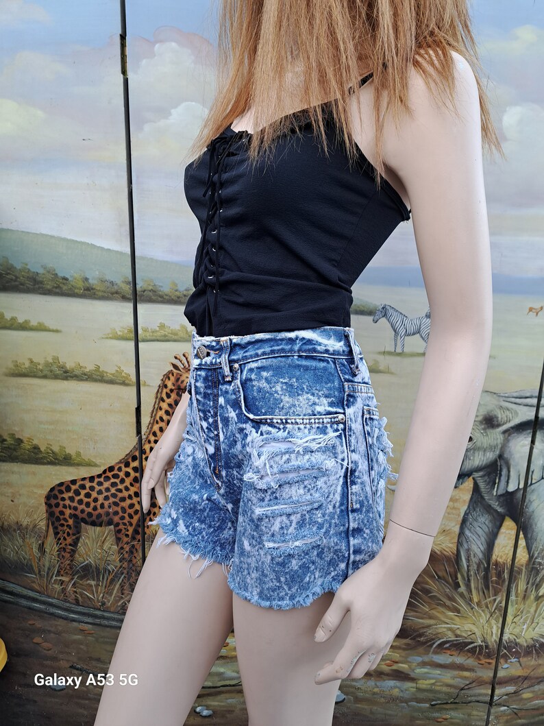 Vtg 80's High Waist Bleached Acid Wash Distressed Cut off Denim Shorts ...