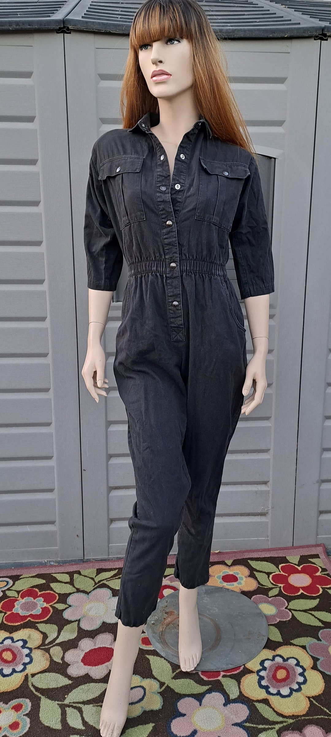 Adorable Vintage Black Cotton Jumpsuit Vintage 80's Sz Small - Etsy