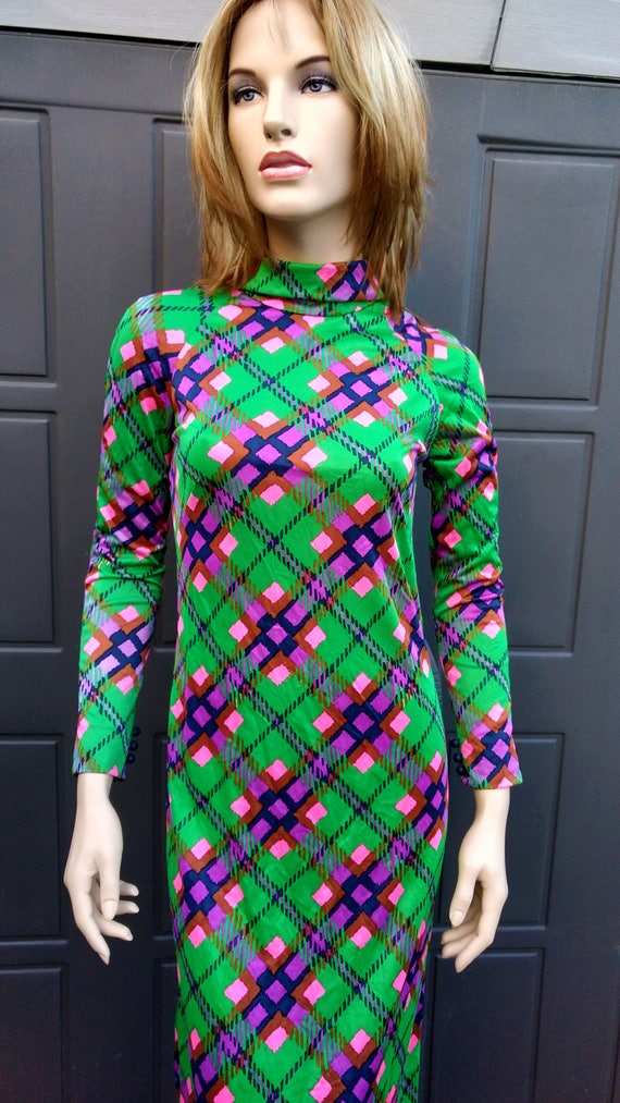 1960s Mod Maxi Dress Abstract Patterned Keyhole Cut-o… - Gem