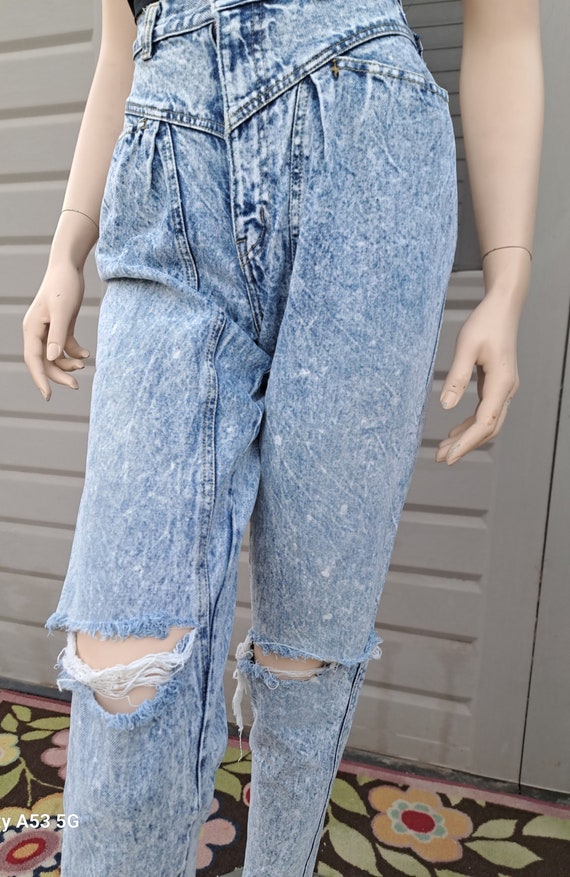 Vtg 80s High Waisted acid washed Denim Jeans vintag… - Gem