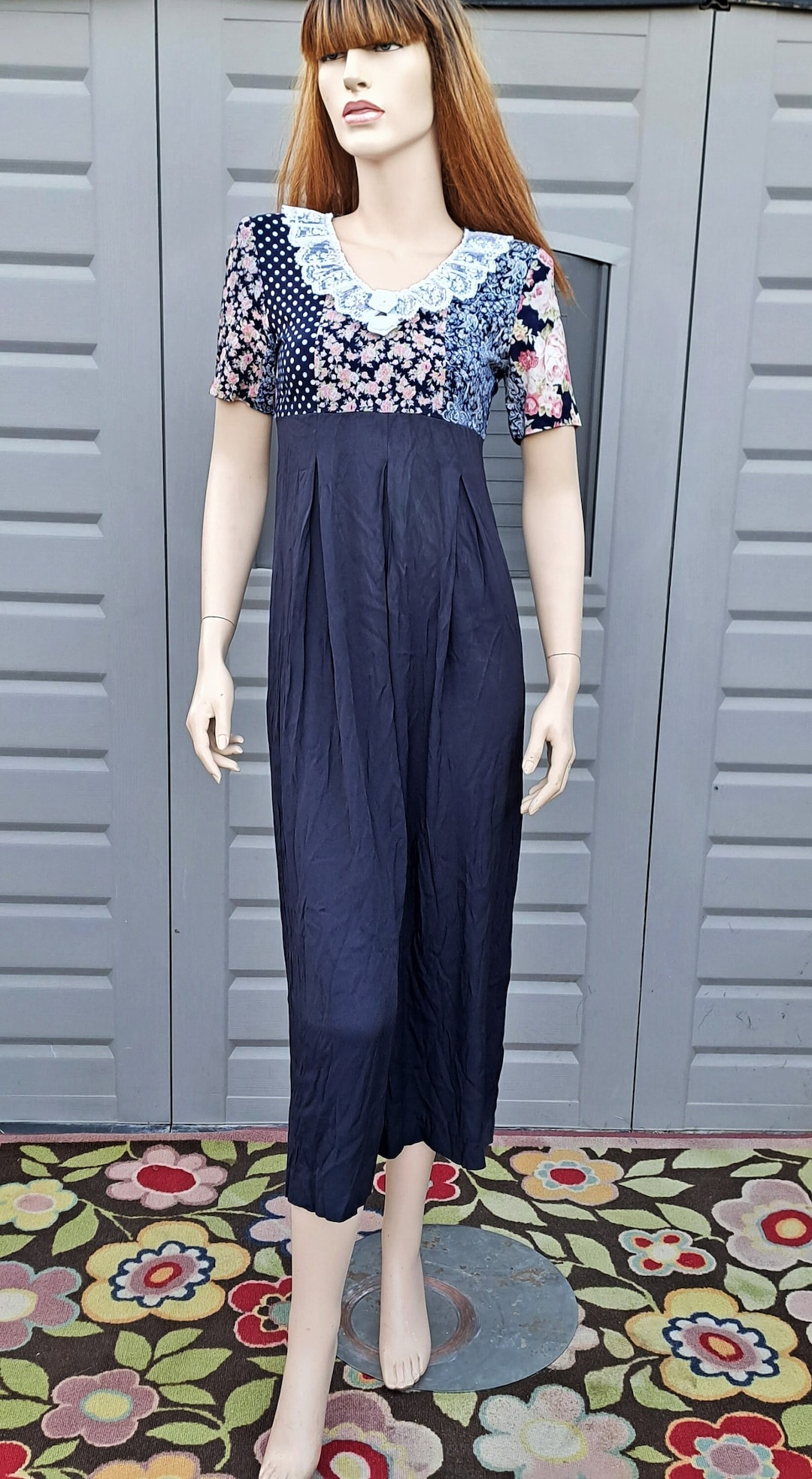 Vintage Adorable Cropped Pallazo Pant Jumpsuit With Lace Collar Sz ...