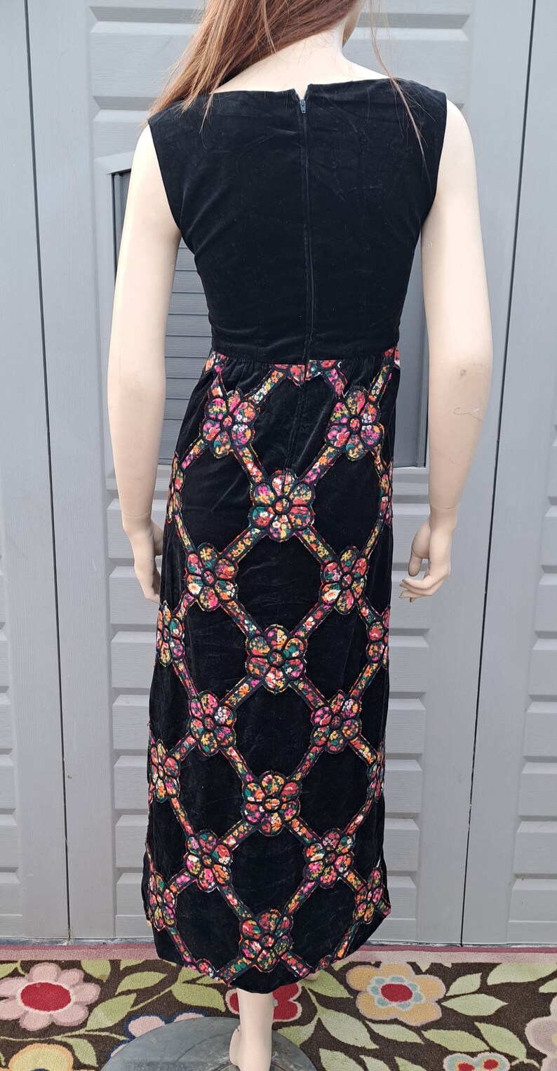Vintage 60's 70's Beautiful Black Velvet Patchwork Maxi Dress . Sz Small - Etsy