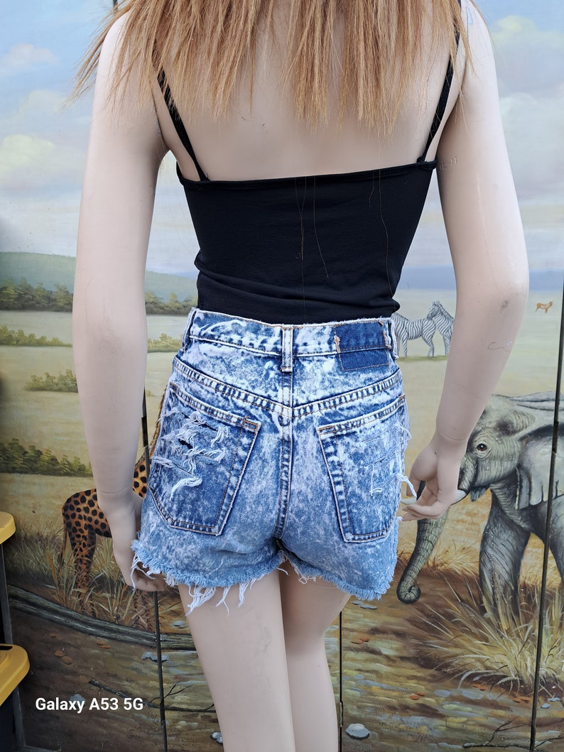 Vtg 80's High Waist Bleached Acid Wash Distressed Cut off Denim Shorts ...