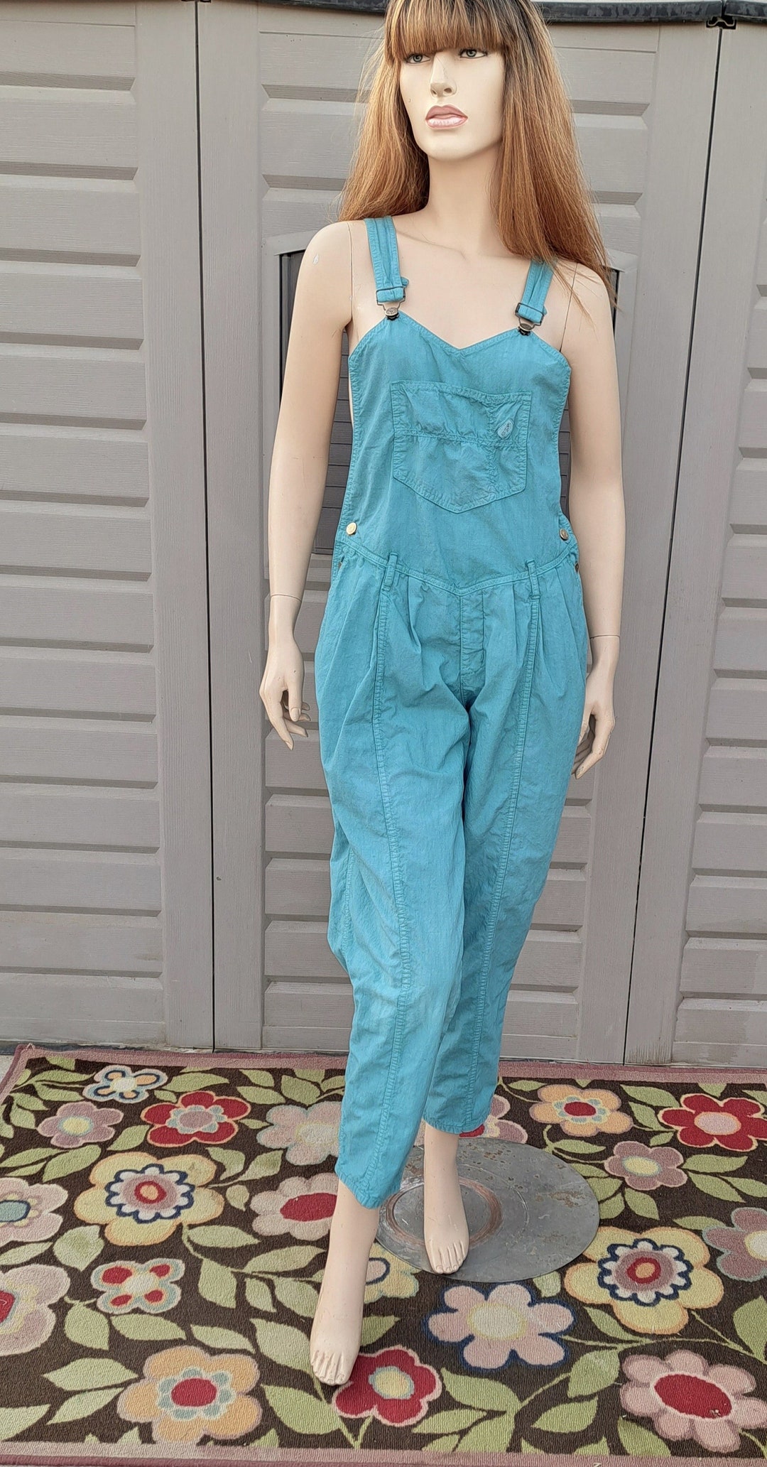 Vintage 80s GUESS Denim Teal Blue Cotton Overalls Sz Medium - Etsy