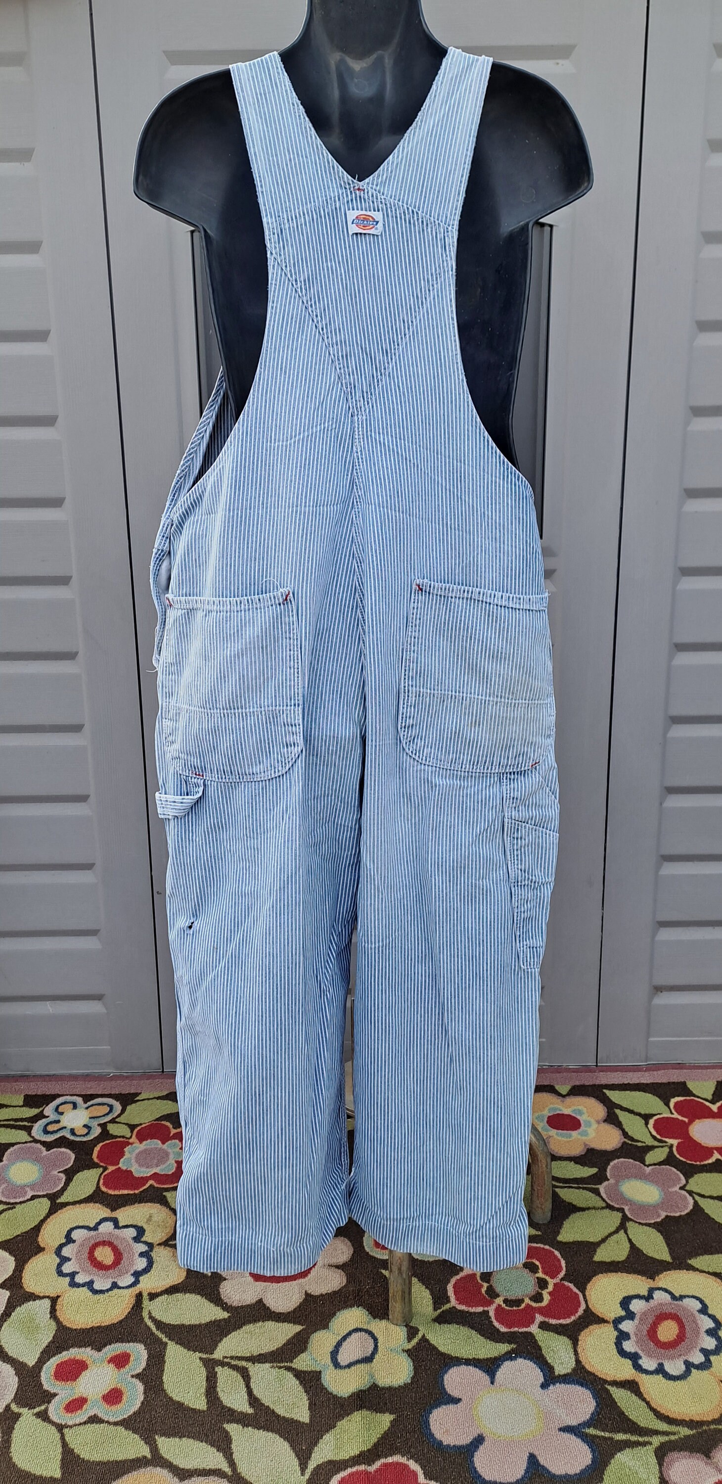 Vintage Dickies Striped Distressed Denim Overalls Capri Length up to 39 ...