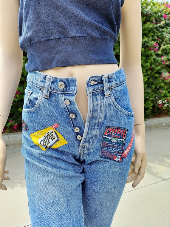 Vintage 80s Chipie Denim Jeans With Patches High Waist Vintage 80s Chipie Denim Jeans With Patches High Waist
