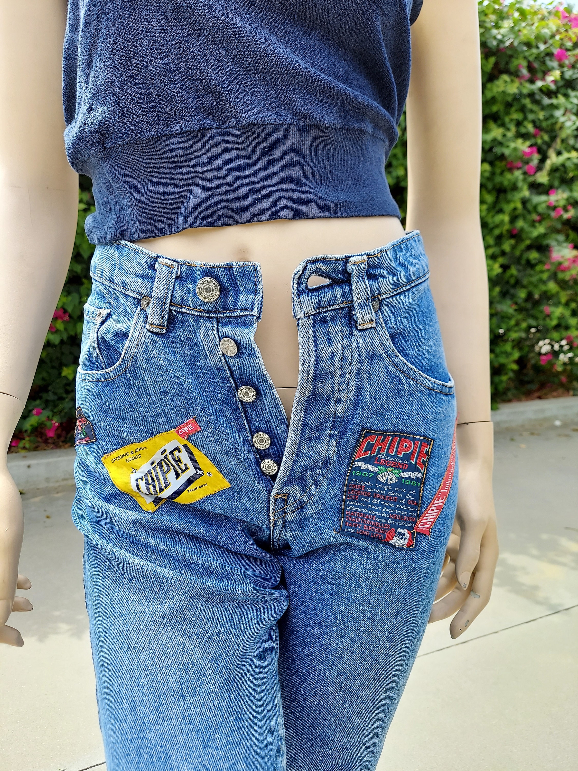 Vintage 80s Chipie Denim Jeans With Patches High Waist Vintage 80s Chipie Denim Jeans With Patches High Waist