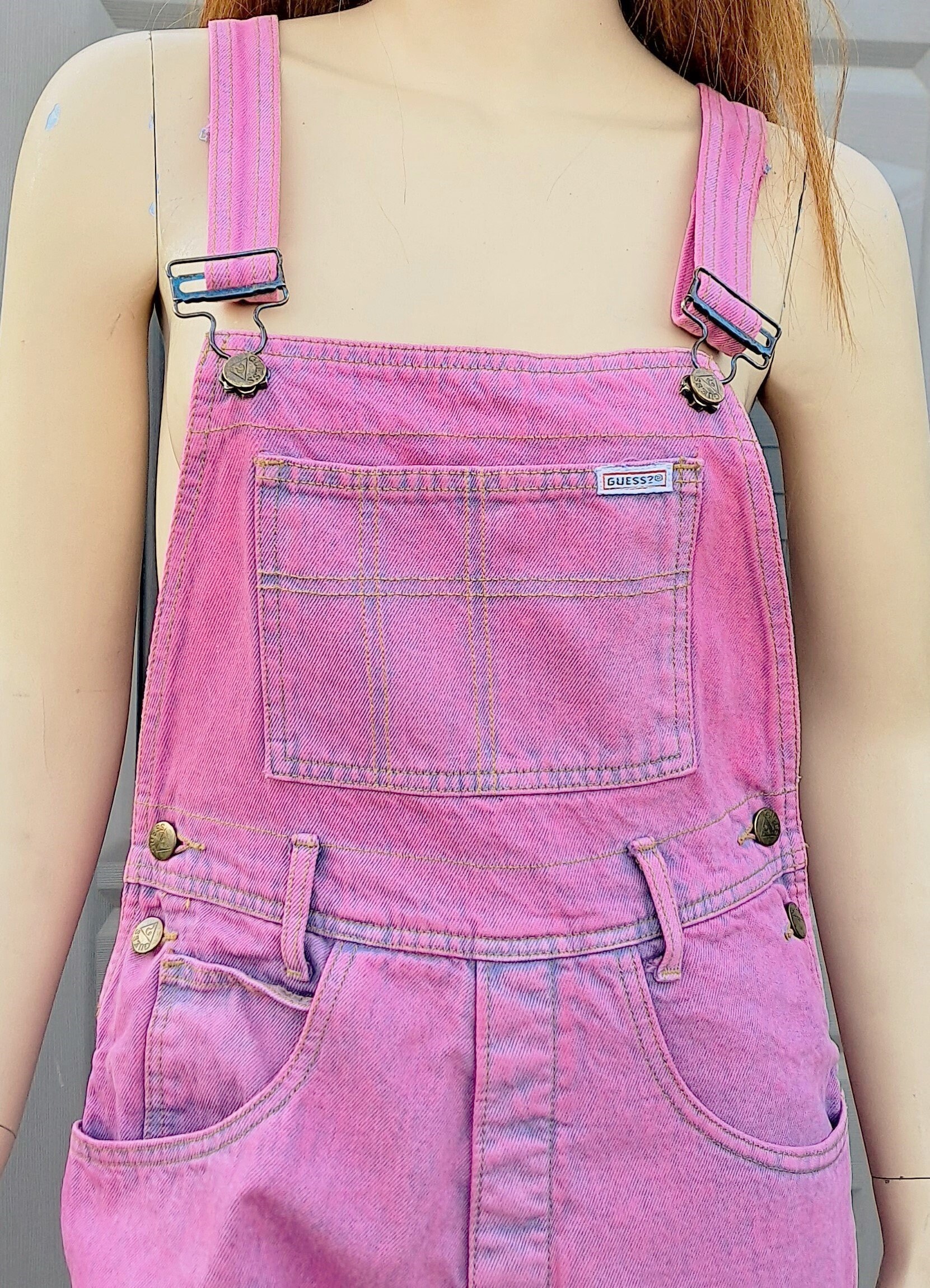 Vintage 80s GUESS Denim Pink Overalls Sz Small - Etsy